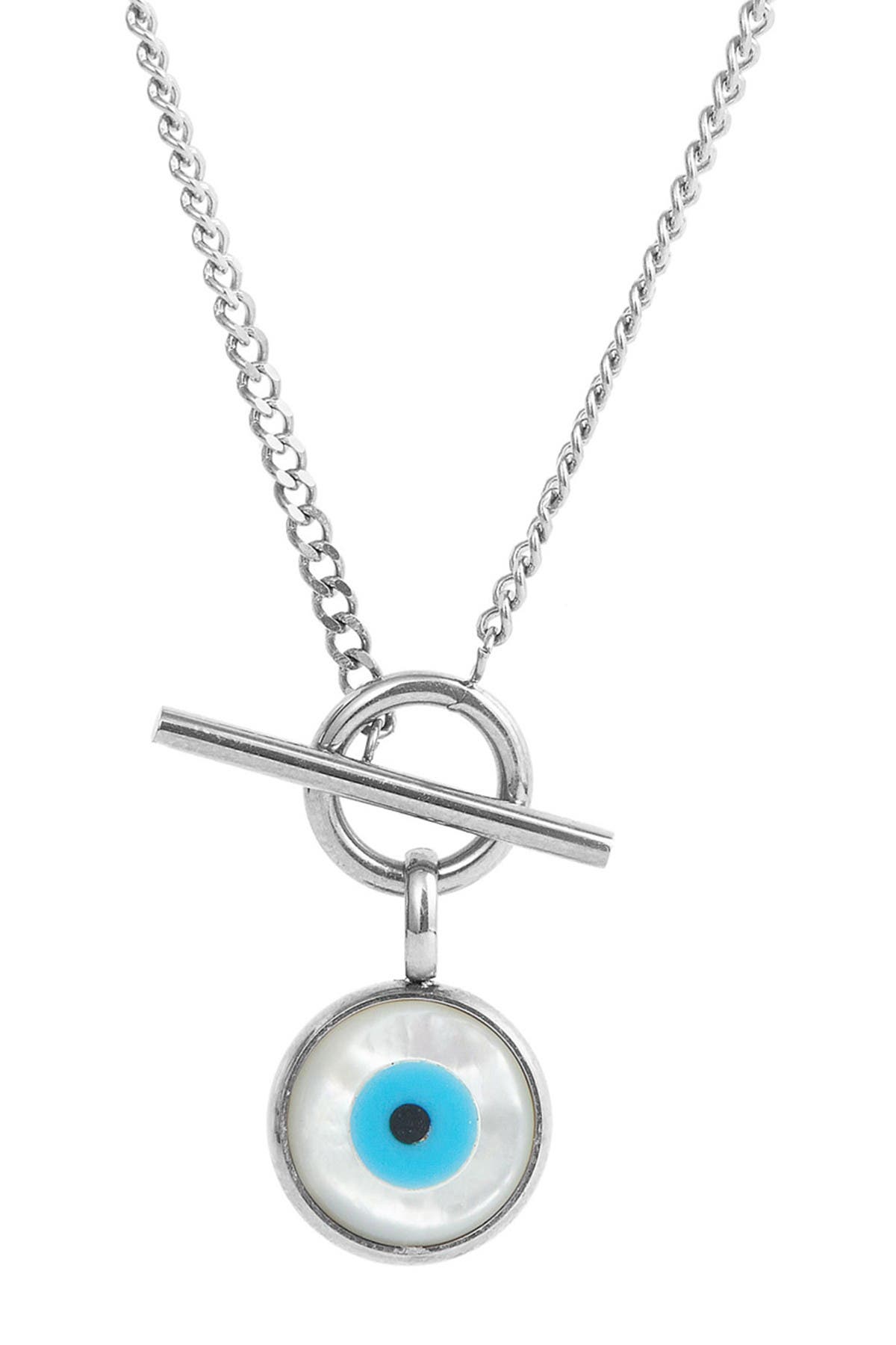 SAVVY CIE JEWELS Rhodium Plated Mother-of-Pearl Evil Eye Toggle ...