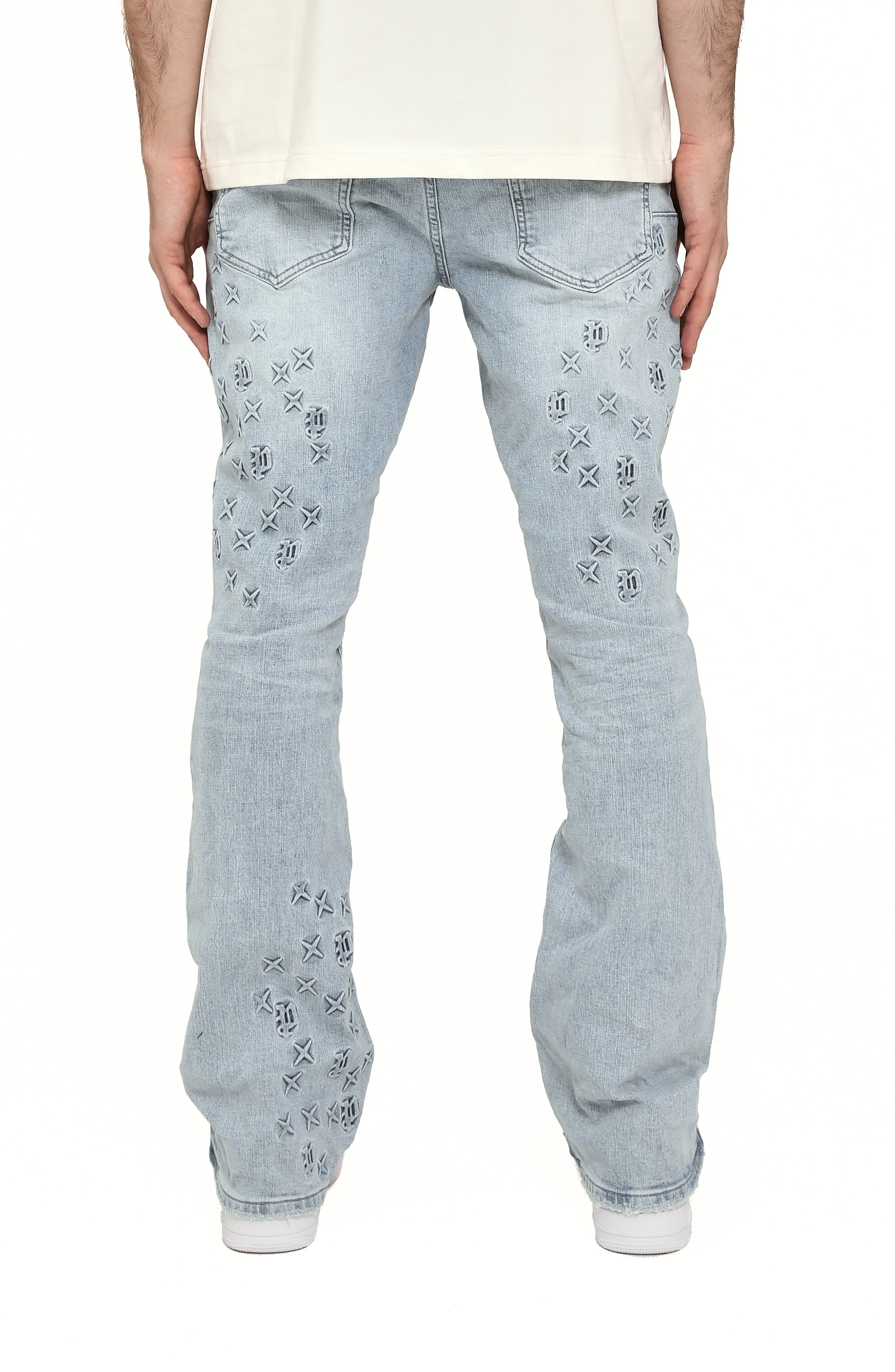 PURPLE BRAND P004 Monogram Embossed Slim Flare Jeans | Nordstrom