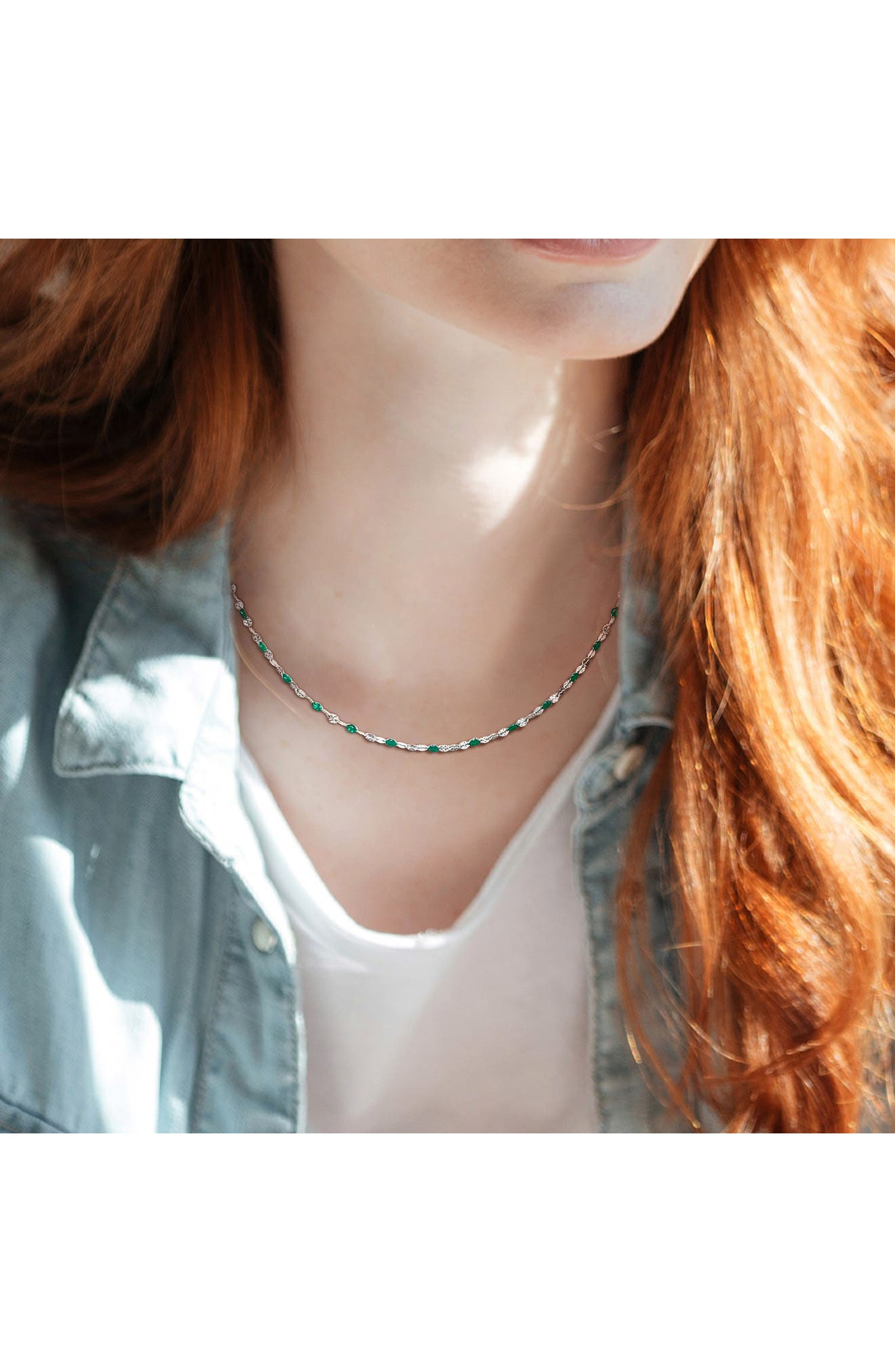 DELMAR Sterling Silver Green Enamel Station Chain Necklace | Nordstromrack