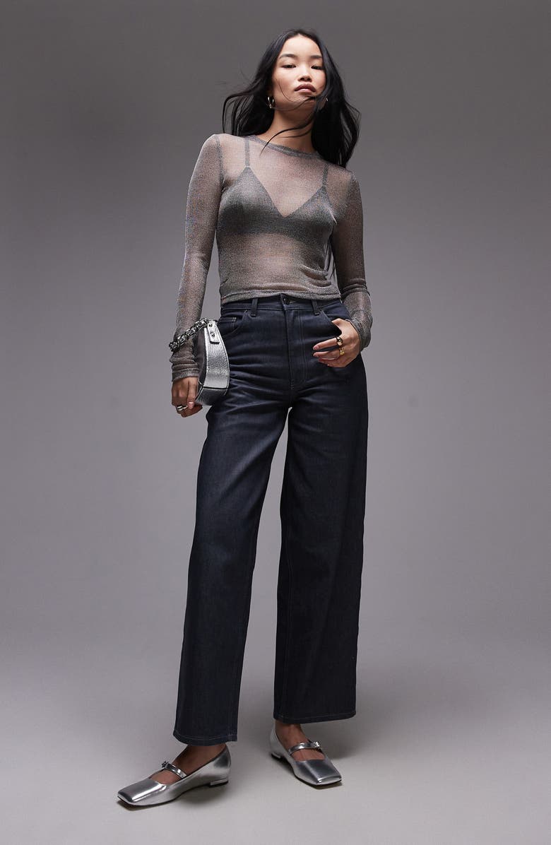 Topshop Metallic Sheer Long Sleeve Top | Nordstromrack