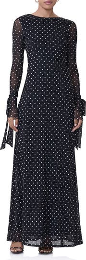 AFRM Marion Tie Cuff Long Sleeve Backless Mesh Maxi Dress | Nordstrom