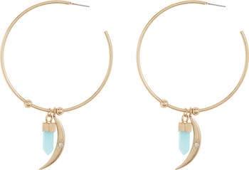 Melrose and Market 65mm Moon and Stone Charm Hoop Earrings | Nordstromrack