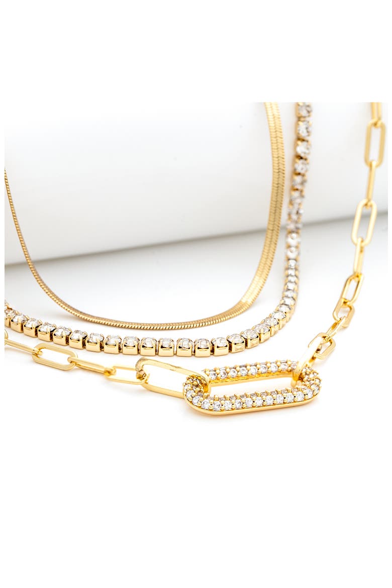 Set of 3 18K Gold Plated Cubic Zirconia & Chain Necklaces (Women ...