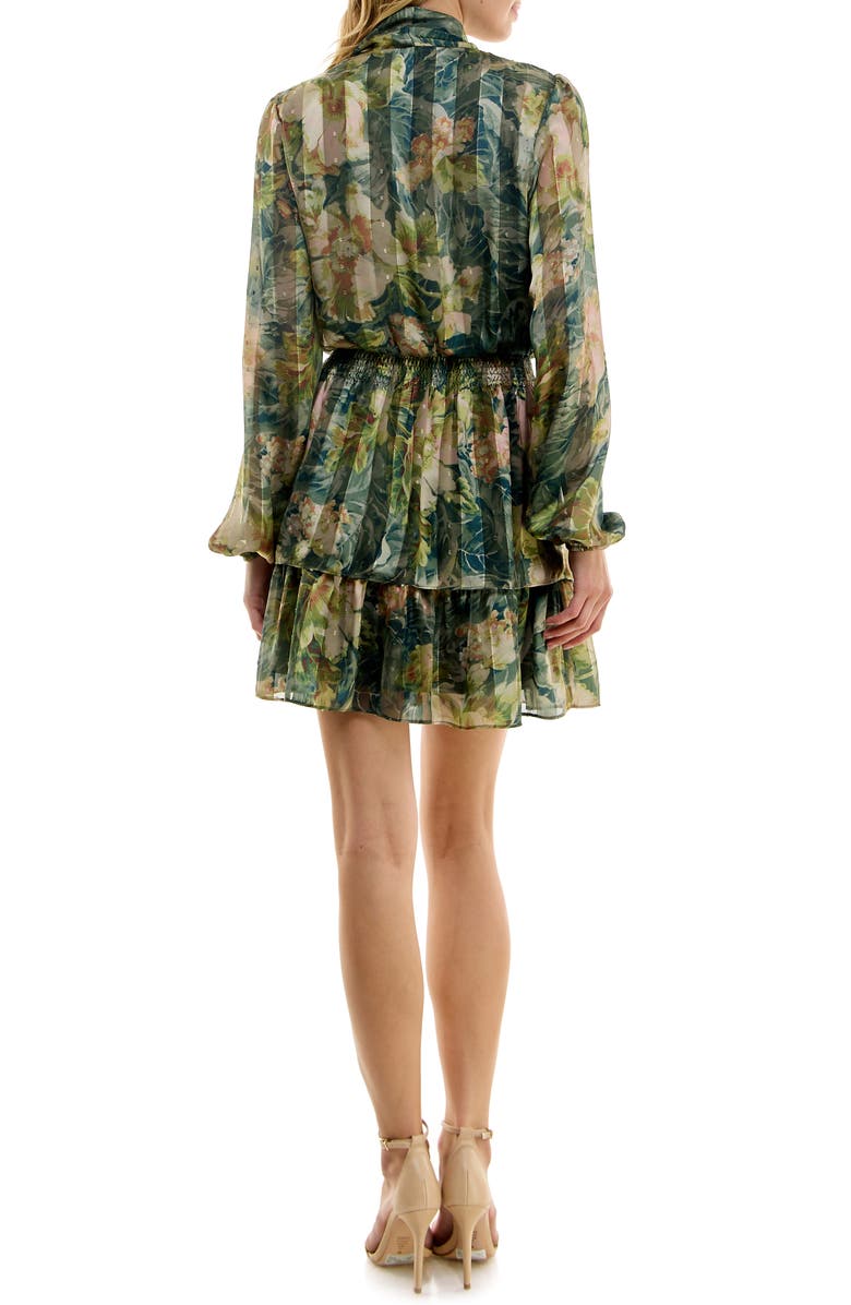 Socialite Floral Metallic Stripe Long Sleeve Tiered Clip Dot Minidress ...
